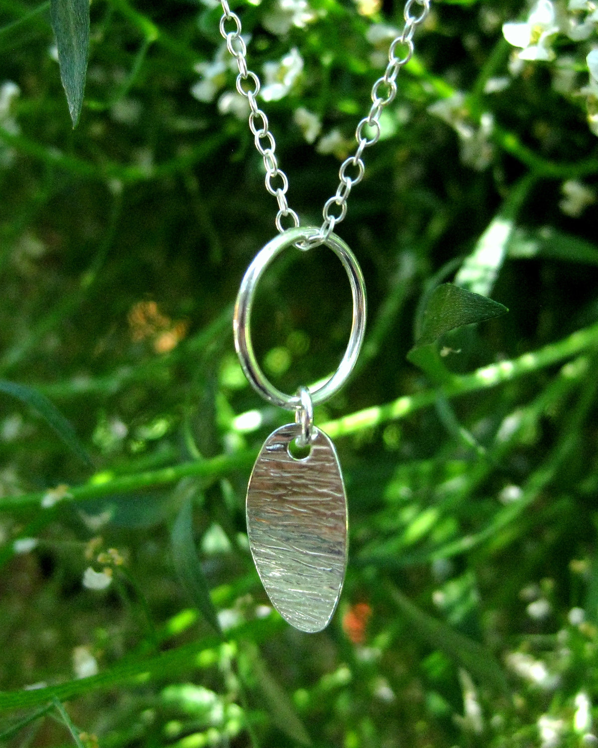 Silver Pendant Necklace, Sterling Silver Hammered Oval And Hoop Pendant ...